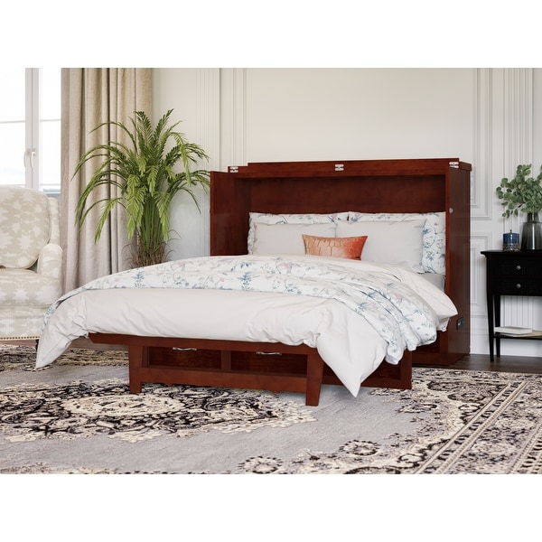 Queen Size Solid Pine Murphy Bed Chest with Charging Station and Large ...