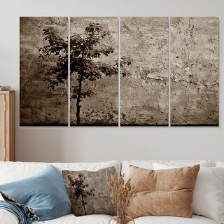 Designart - SIngle Tree In Front Of Wall - Tree Monochrome Wall Art Set ...