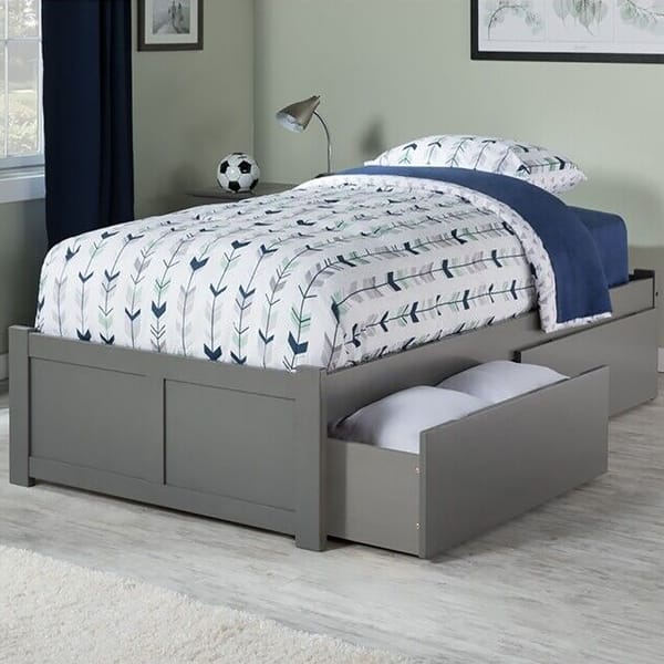 Twin XL Solid Wood Platform Bed with Storage in Gray - Bed Bath ...