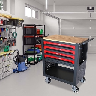 4 Drawers Tool Cart on Wheels Locked Storage Tool Box Organizer - Bed ...