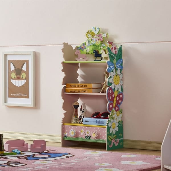 D&N Kids Olivia the Fairy Girls Hand Painted 3 Tier Flower Bookcase ...