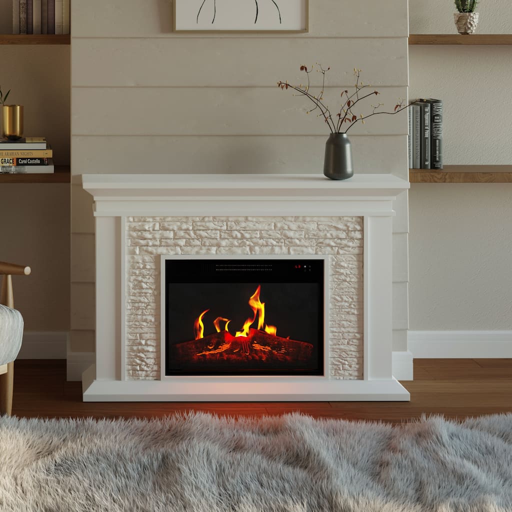 SEI Furniture Horse Mountain 60-inch White Electric Fireplace with ...