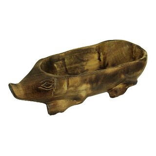 Hand Carved Darkened Wood Pig Centerpiece Bowl - 3 X 12 X 4.5 inches ...