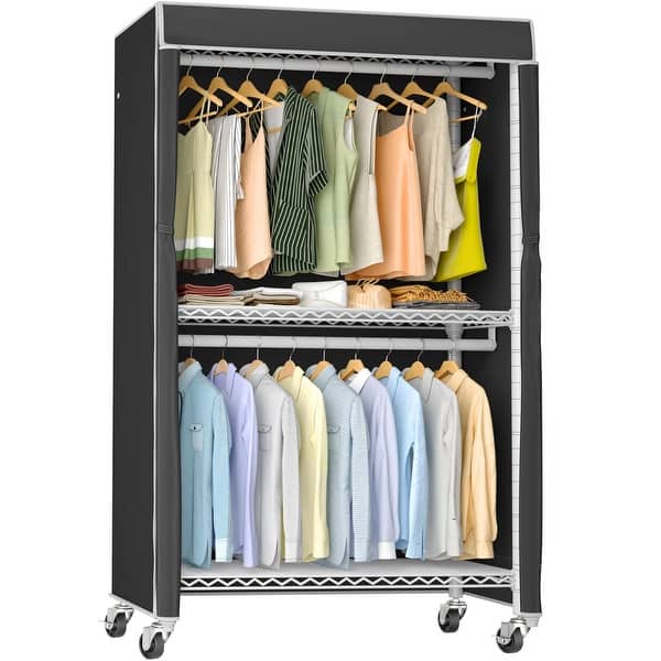 Heavy Duty Rolling Garment Rack with Cover Clothing Rack Portable ...