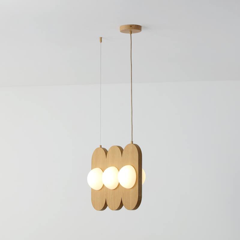 VidaLite Orbita 6-Light Natural Wood, Linear Pendant Integrated LED ...