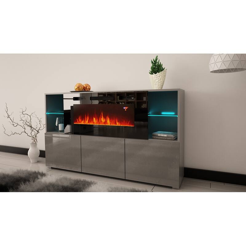 Meble Furniture Komi 03 63" Modern Electric Fireplace Sideboard Buffet ...