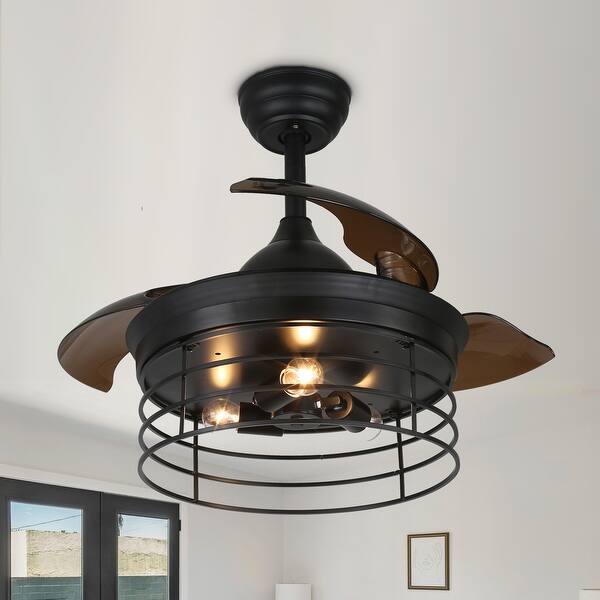 36 inch Antique Black Matte Pendant Ceiling Fan with Caged Light and ...