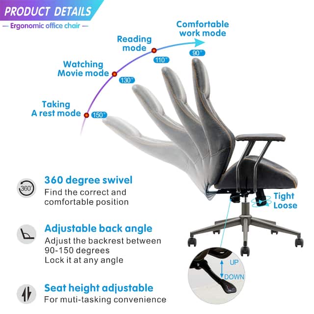 Ovios Ergonomic Office Chair Modern Computer Desk Chair High Back Suede
