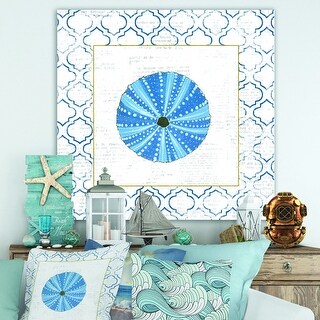 Designart "Blue Conch Shell On Blue Coastal Pattern " Nautical ...