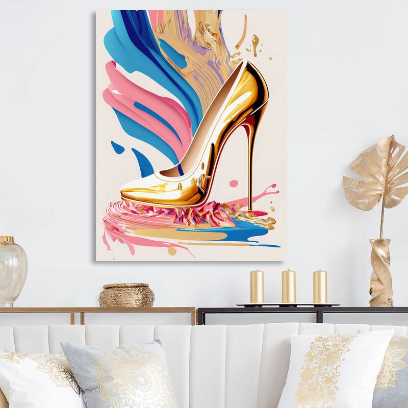 Designart 'Pink And Blue Art Deco High Heel Shoes VI' Fashion Shoes ...