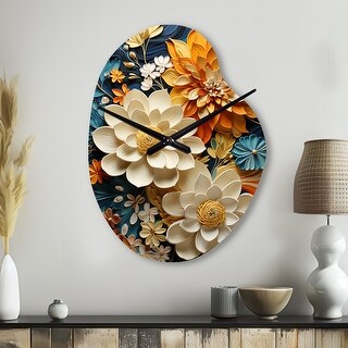 Orange Teal Botanical Whirlwind II - Abstract Botanicals Wall Clocks in ...