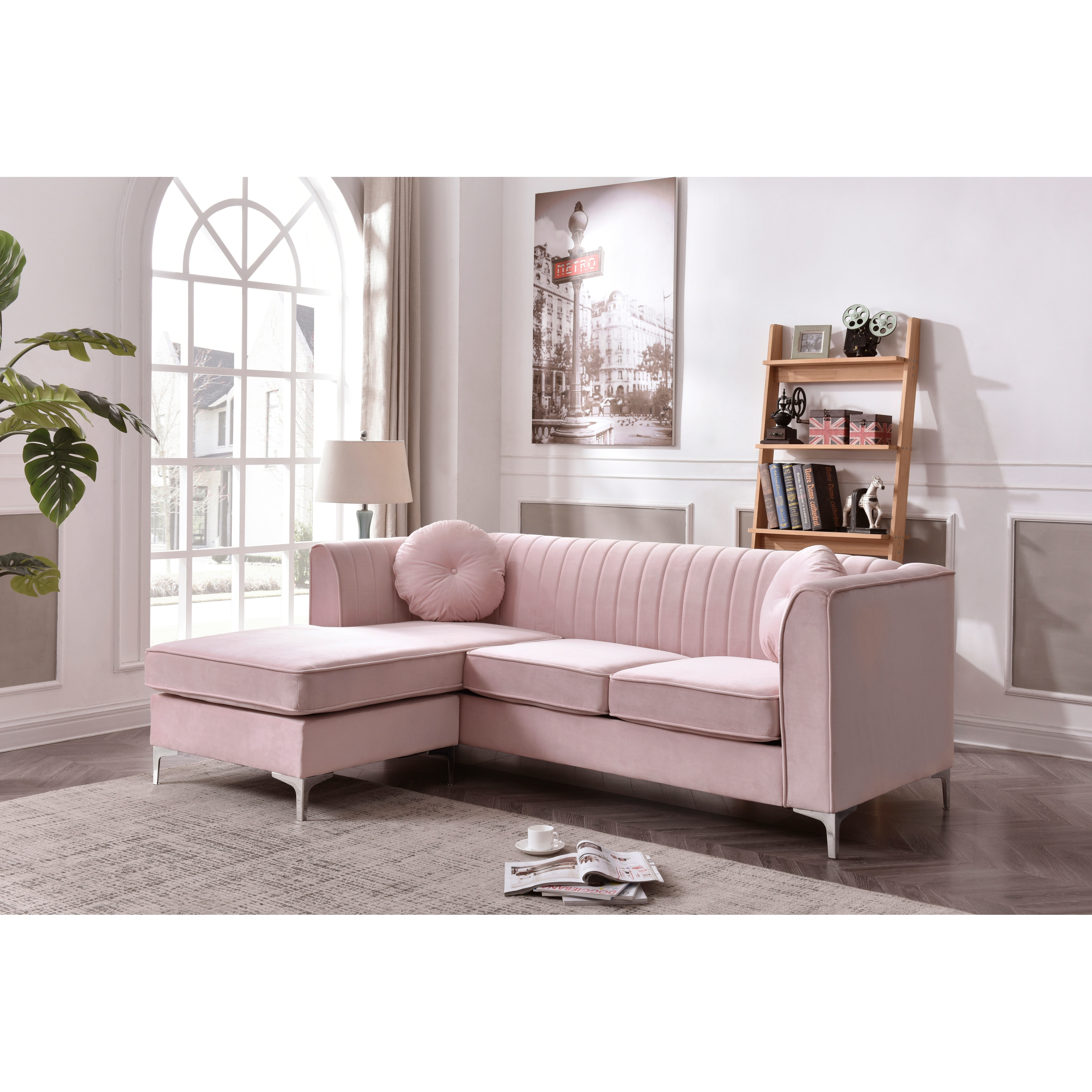 Pink suede sofa store