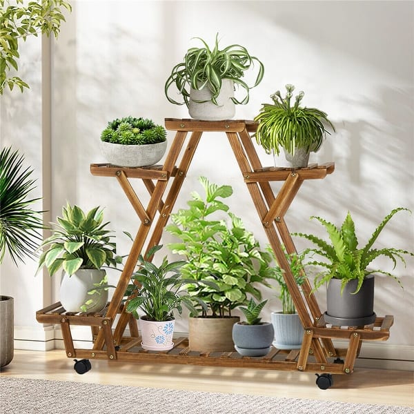 Triangular Plants Stand 32 inch Tall Shelf with Wheels - On Sale - Bed ...