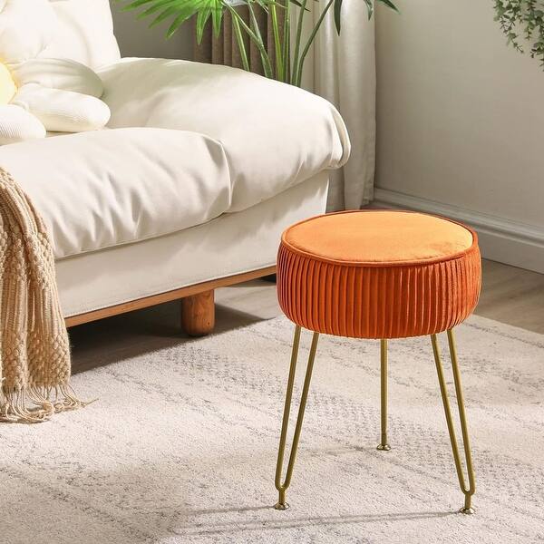Velvet Round Ottoman Golden Steel Legs - Bed Bath & Beyond - 39688513
