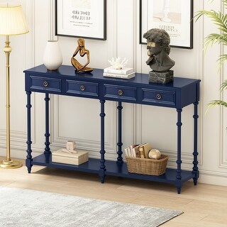 Blue Chic Retro Console Table, 2 Drawers, Open Shelf, Sturdy - Bed Bath ...