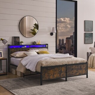 Simple Stylish Square Tube Queen Iron Bed Frame with Ambient Light ...