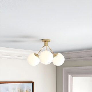 Modern Semi Flush Mount Gold Ceiling Light - 3 Spheres Globe Sci-fi ...
