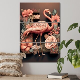 Designart "Pink Flamingo With Pink Flowers" Animals Flamingo Canvas Art ...