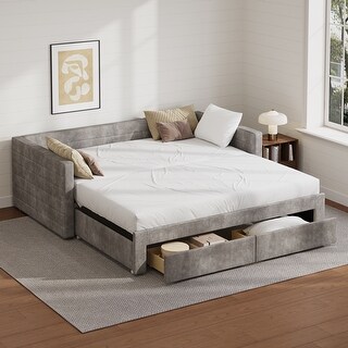 Chenille Fabric Extendable Daybed with Trundle - Twin to King - Bed ...