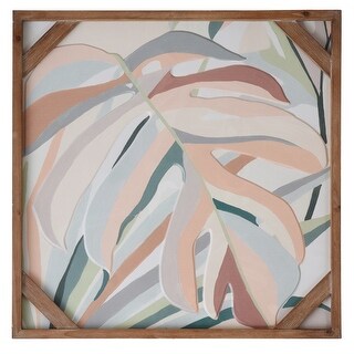 Avani Pastel Relief II Raised Metal Leaves in Natural Wood Frame - Bed ...