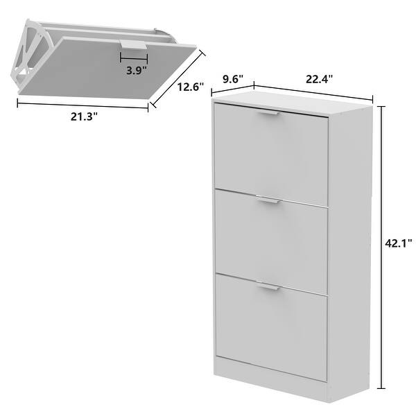 Timechee Shoe Cabinet with 3 Mirrored Flip Drawers, Free Standing Slim ...