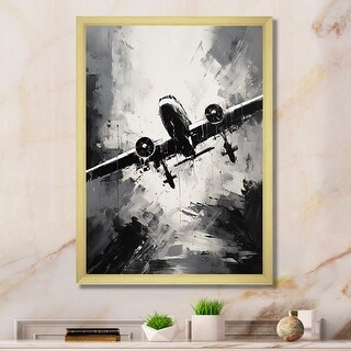 Designart "Monochromatic Plane Soaring II" Plane Framed Canvas Print ...