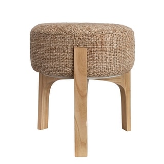 Boho Jute Stool with Oak Wood Legs - Bed Bath & Beyond - 37229058