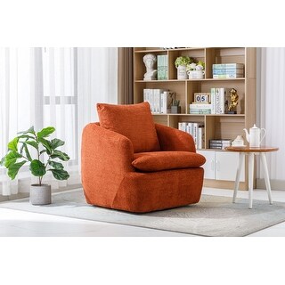 360° Round Swivel Barrel Chair Fabric Upholstered Orange Leisure Sofa ...