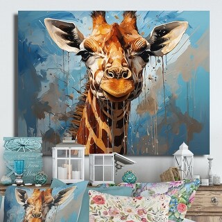 Designart "Animal Cobalt Giraffe Collage" Animals Metal Wall Decor ...