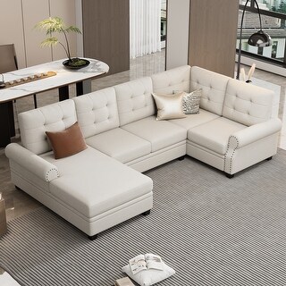 Simplified Style Modern U-Shaped Corner Sectional Sofa Upholstered Linen Fabric Sofa - Bed Bath ...