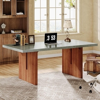 63-Inch Farmhouse Large Executive Desk, Home Office Study Writing Table ...