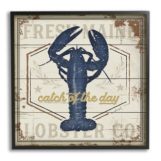 Stupell Catch of the Day Vintage Blue Lobster Plank Pattern Framed Wall ...