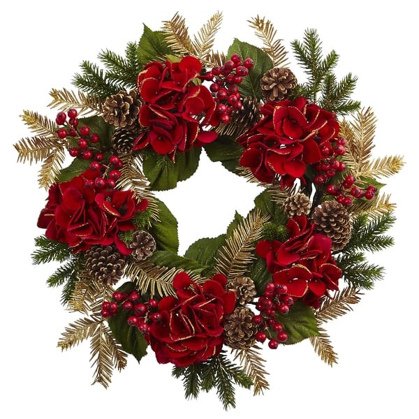 Hydrangea, Pine Cone & Berry Artificial Christmas Wreath, 24-" - Bed ...