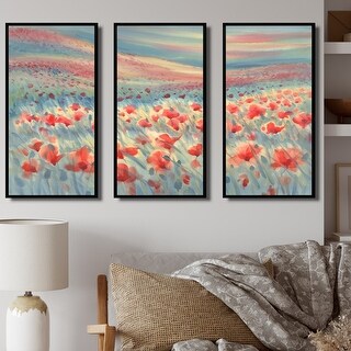 Designart "Poppy Field In Gentle Evening Glow Valley" Farmhouse Framed ...