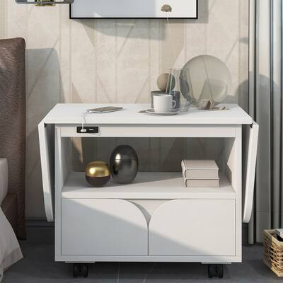 Kiera Foldable Nightstand with 2 Drawers and USB Charging Design ...