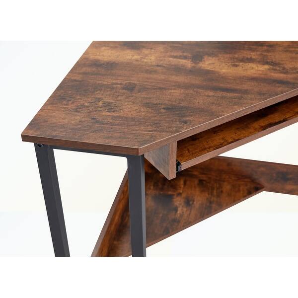 Triangle Computer Desk With Smooth Keyboard Tray& Storage Shelves - Bed ...