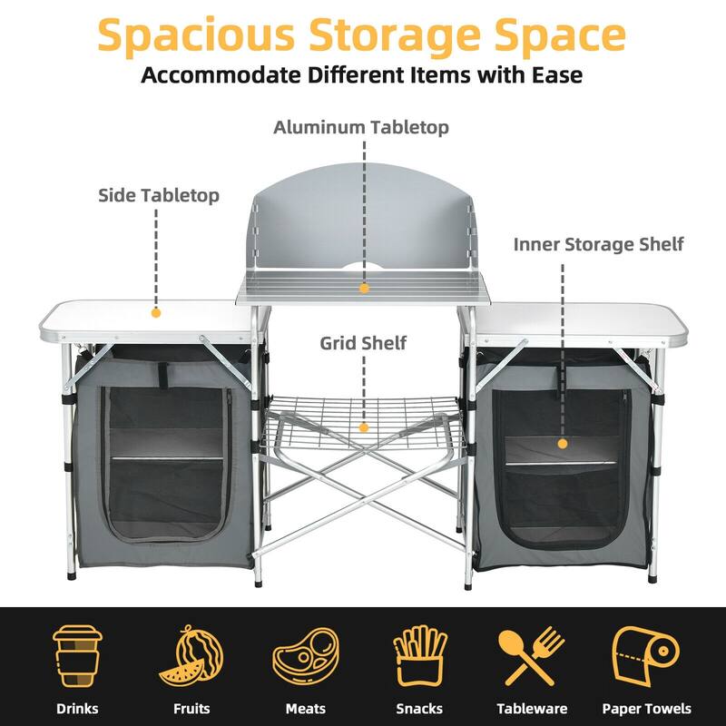 Outdoor Camping Table with Storage and Windshield for Stoves - 68" x19 ...