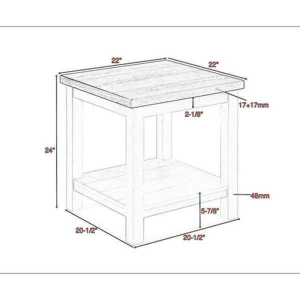 Mon 24 Inch Square End Table, Open Bottom Shelf, Brown Top, White Frame ...