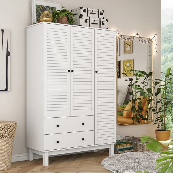 Armoire Large Storage Wardrobe Closet Drawers & Shelves and Slat Doors ...