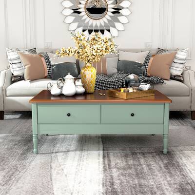 HOMY CASA Farmhouse Solid Wood Coffee Table with 4 Drawer - Bed Bath ...