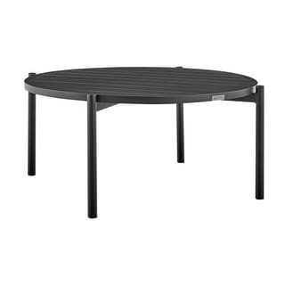 42 Inch Round Patio Coffee Table, Aluminum Frame, Slatted Surface ...