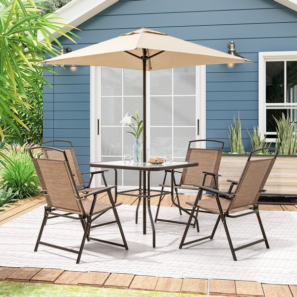 Pellebant 6 Piece Patio Set with Table Umbrella and 4 Folding Chairs 22.4 Wx26.8 Dx34.4 H On Sale Bed Bath Beyond 34539440