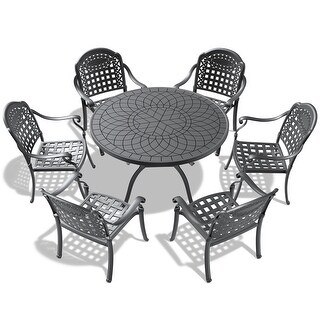 7-Piece Patio Outdoor Garden Conversation Set with Round Table and ...