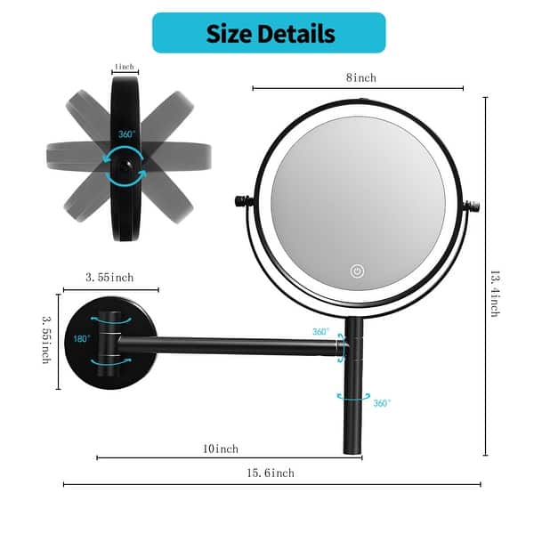 Mirror Wall Mounted LED Makeup Mirror swives in All Directions Black ...