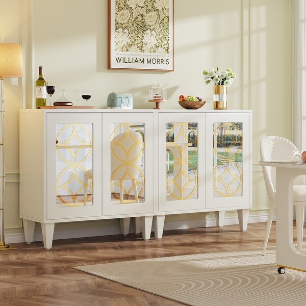 Sideboard Buffet Cabinet with Storage, Modern 4 Doors Buffets with ...