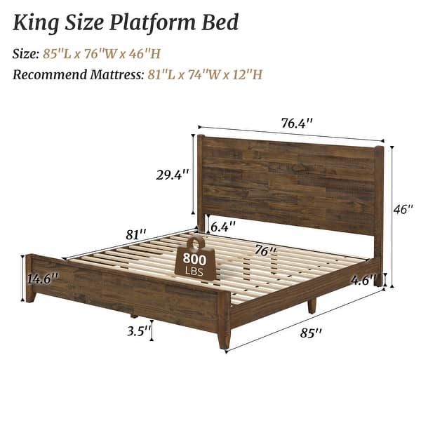 Pine Platform Bed with Distressed Headboard, Solid Wood Queen Bed Frame ...