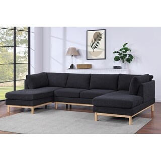 Black Sherpa 124" Wide Double Chaise U-Shape Sectional Sofa - Bed Bath ...