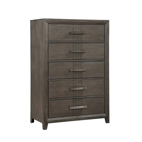 Wali 51 Inch Tall Dresser Chest, 5 Drawer, Black Handles, Walnut Brown ...