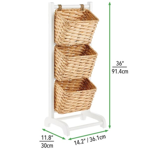 mDesign Water Hyacinth 3-Tiered Storage Baskets Floor Stand - 14.2 X 11 ...