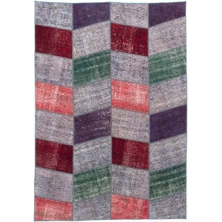 ECARPETGALLERY Hand-knotted Color Patchwork Red, Grey Wool Rug - 5'6 X ...